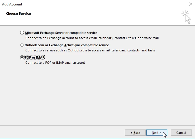 Manual configuration of an email account in Outlook | Hostico