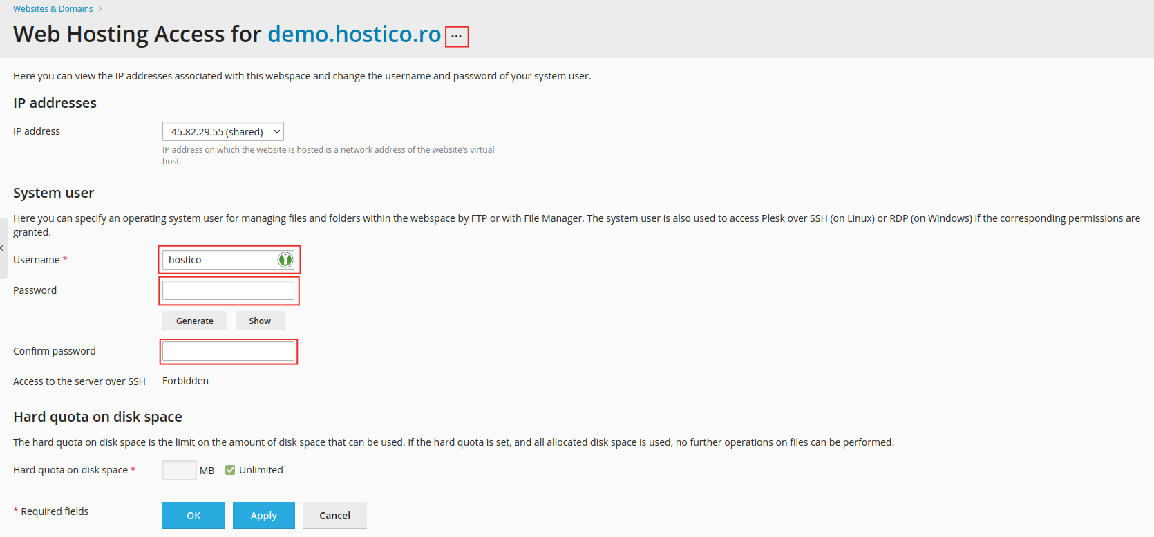 Change Plesk password | Hostico