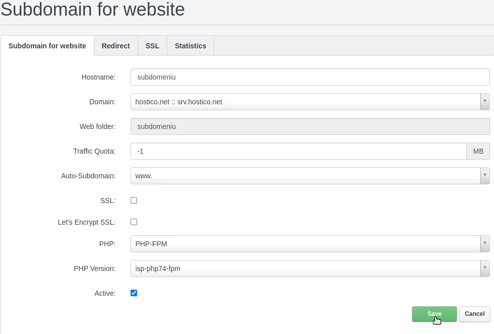 Adding A Subdomain Vhost In The Ispconfig Control Panel Hostico